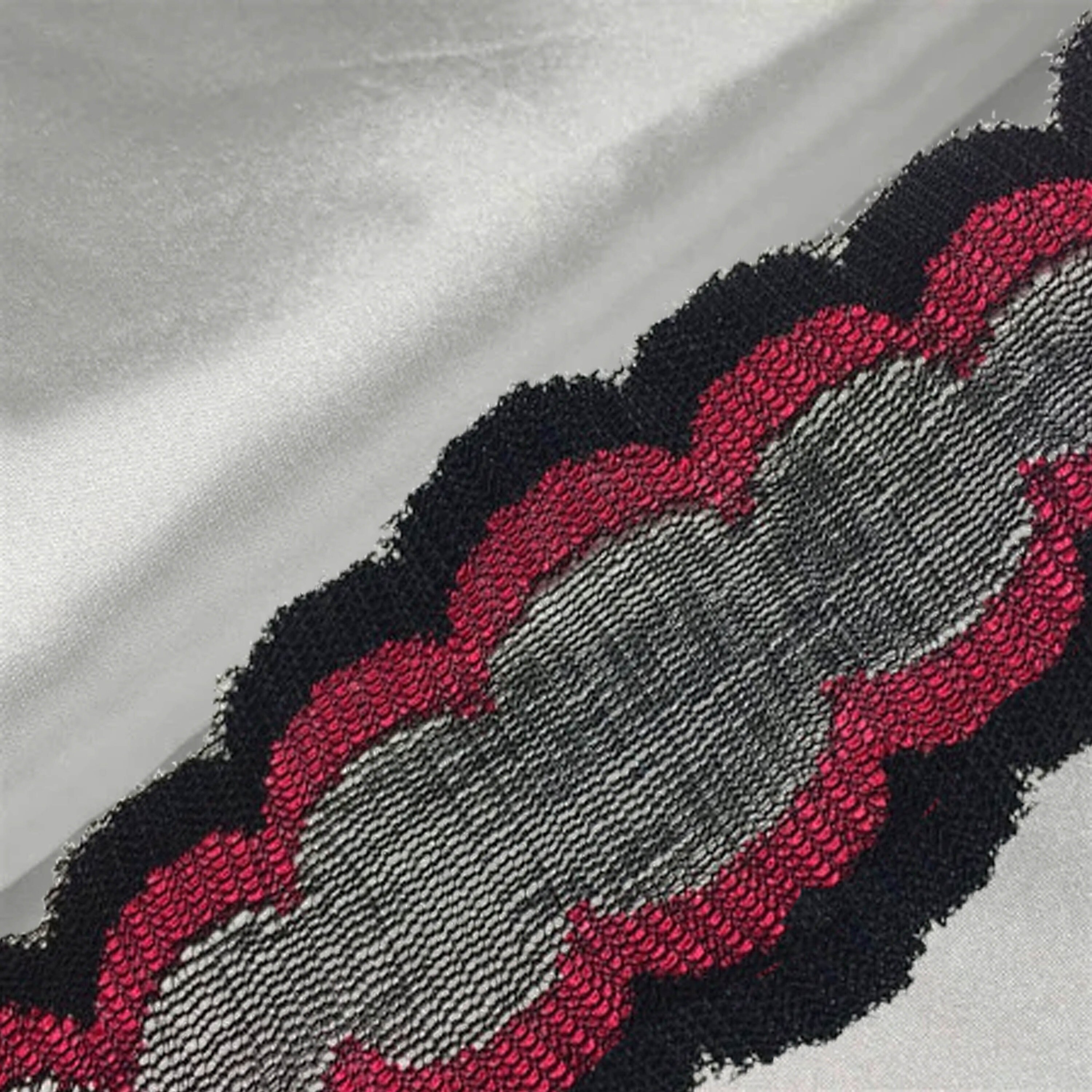 Black and Pink Vintage Net Lace with Cut Scalloped Edge | Etsy