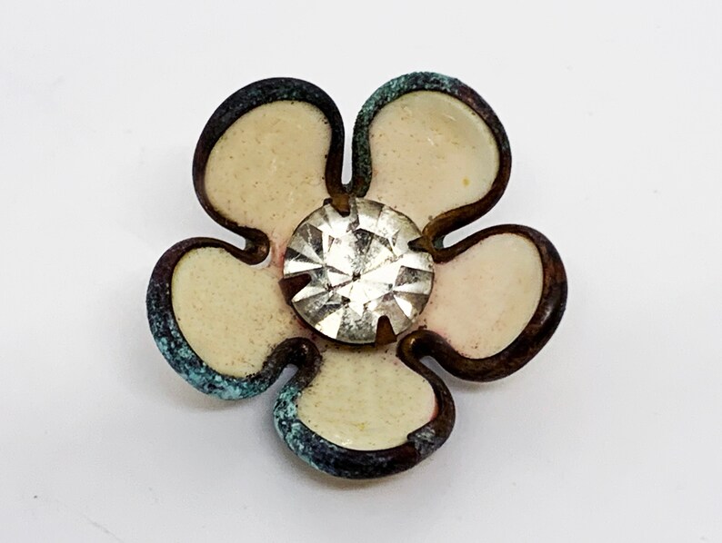Enamel and Metal Vintage Flower Button with Rhinestone Unique | Etsy