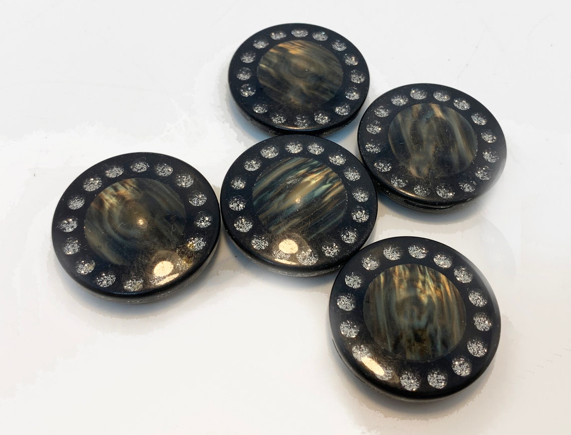 Black Vintage Lucite Buttons Ring of Faux Rhinestones and | Etsy