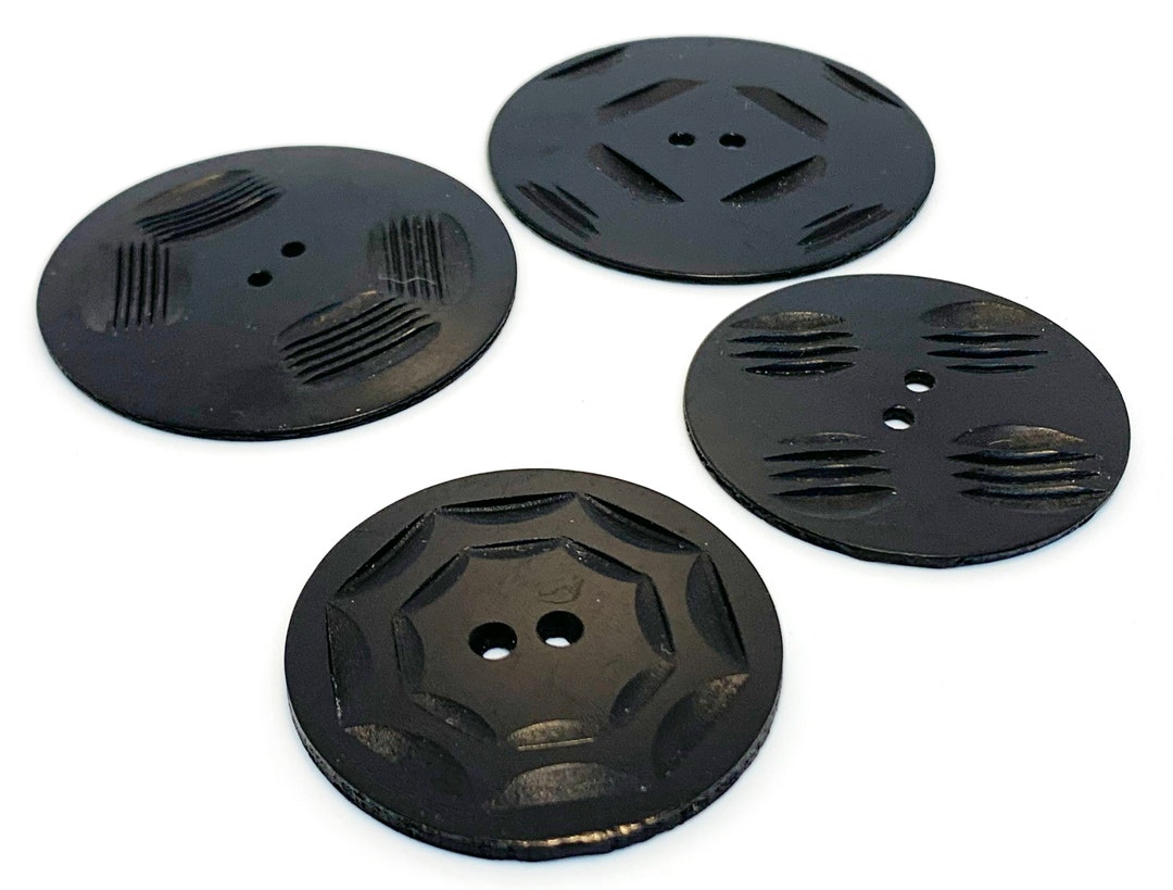 Black Vintage Wafer Button Collection Molded Early Plastic Button Deco ...