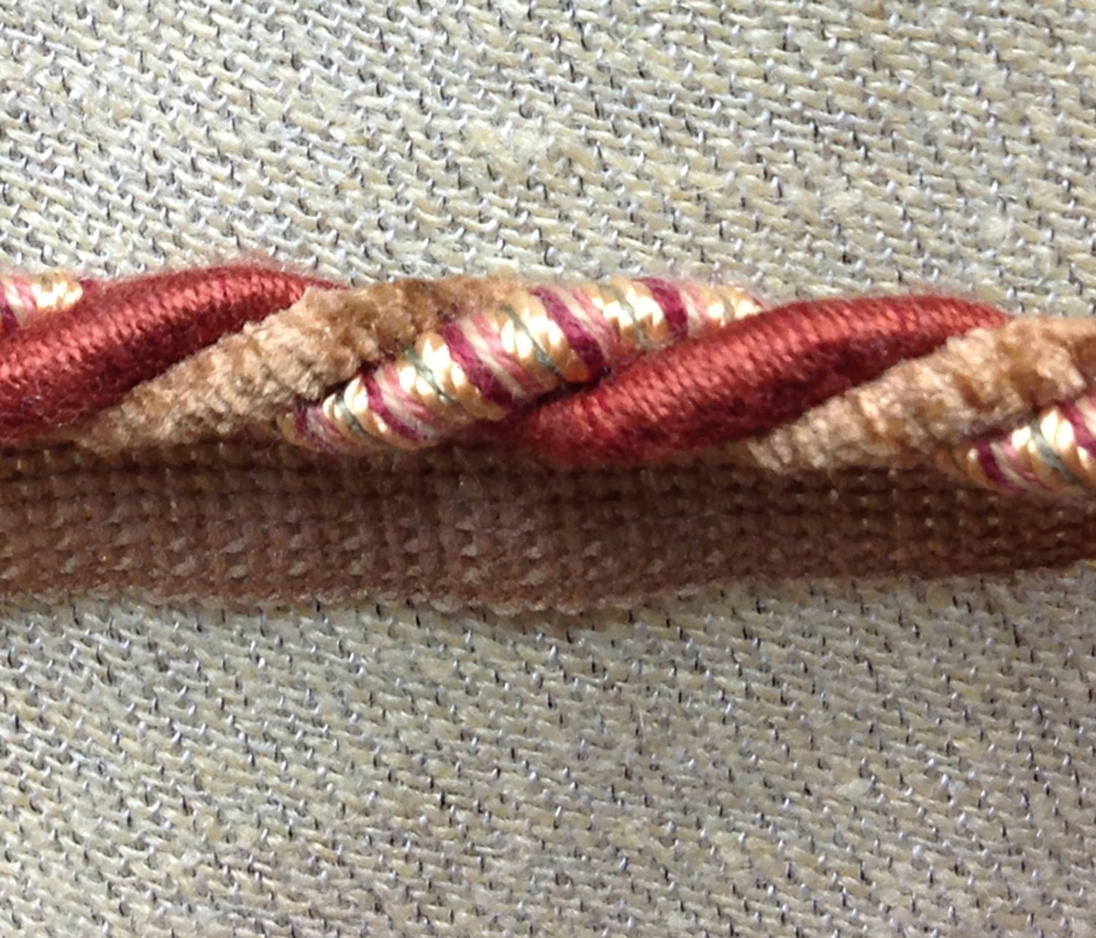 Rope Cord Trim With Lip in Rust Red and Beige Multi Toned | Etsy