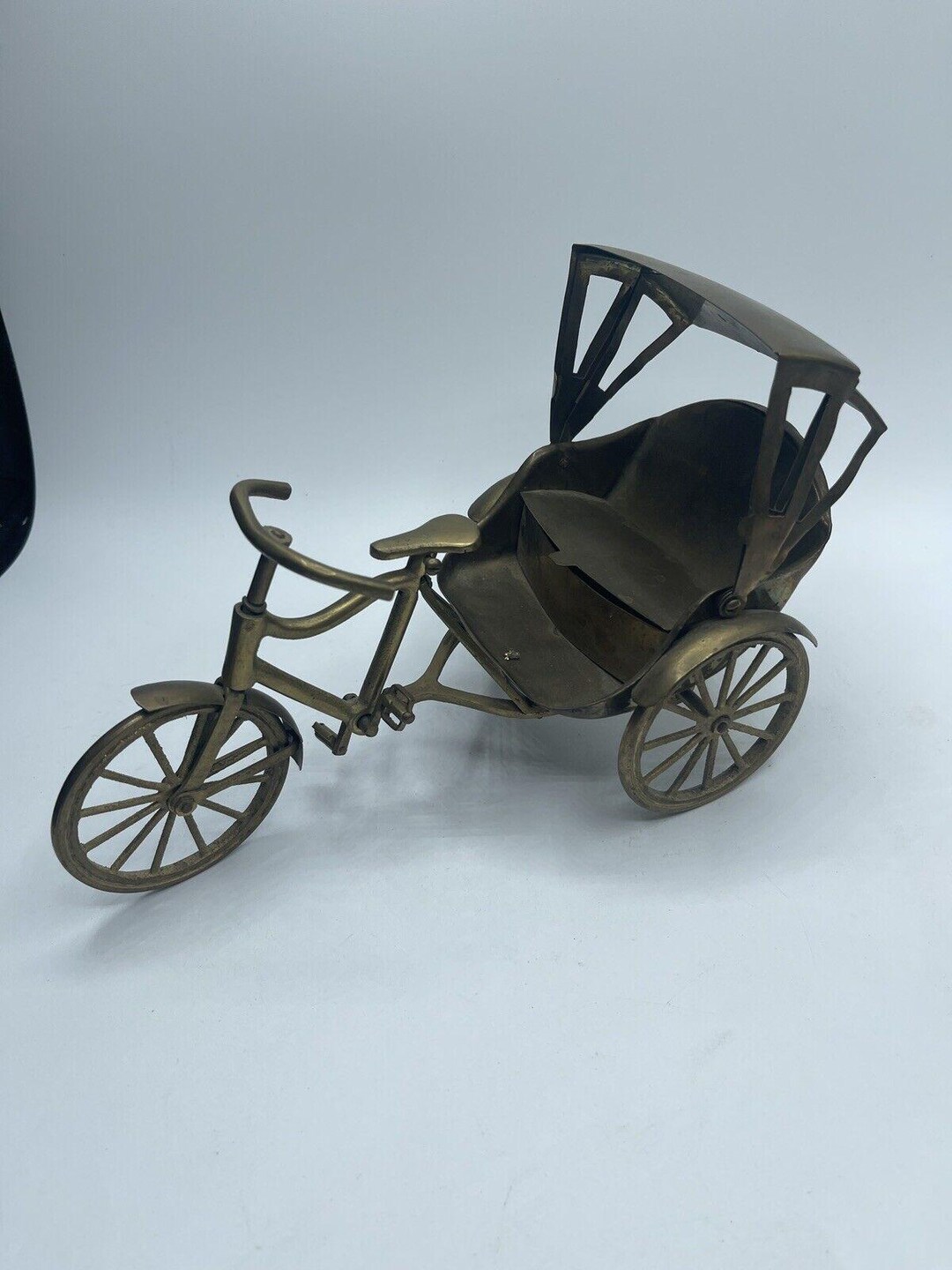 Vtg Brass Rickshaw Tricycle Bike W Folding Top and Bench Compartment - Etsy