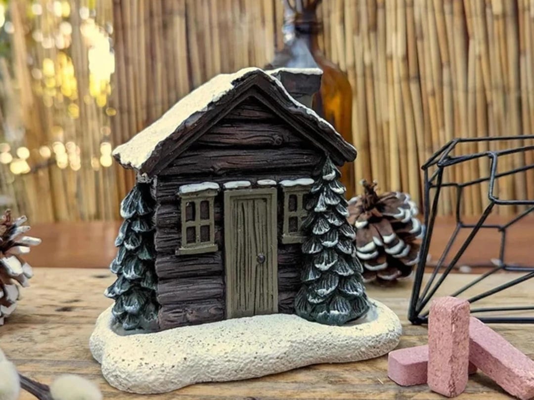 Hand-painted Christmas Cabin Incense Burner With Chimney Smoke Effect ...