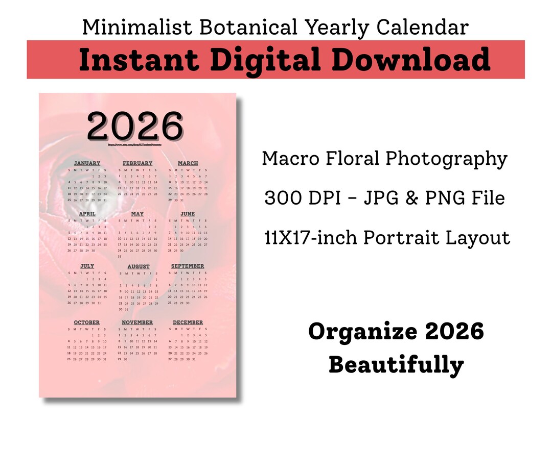 2026 Red Tulip Calendar Printable – Minimalist Botanical Photography ...
