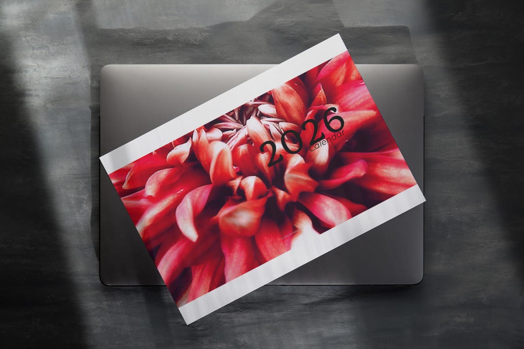 2026 Macro Dahlia Calendar, Grayscale Floral Monthly Planner (digital ...