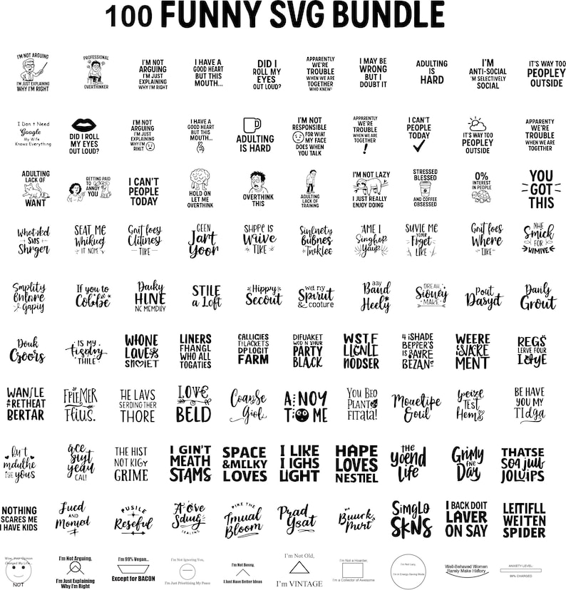 100 Funny SVG Bundle Instant Download Cutting Files for Cricut and ...