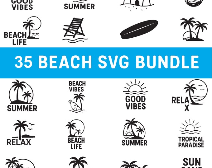 Beach Svg & Png, Ocean Sunset Clipart, Beach Vector Image, Beach Silhouette, Palm Trees Svg ...
