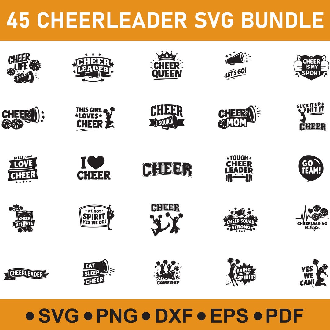Cheerleader SVG Bundle 45 Designs | Cheer Squad SVG, Cheer Mom Cut ...