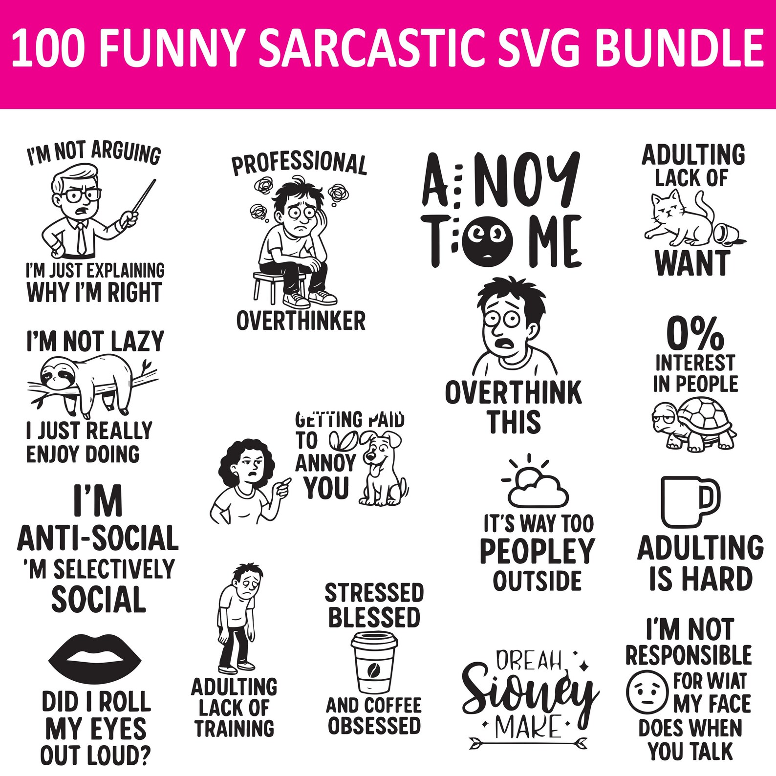 100 Funny SVG Bundle Instant Download Cutting Files for Cricut and ...