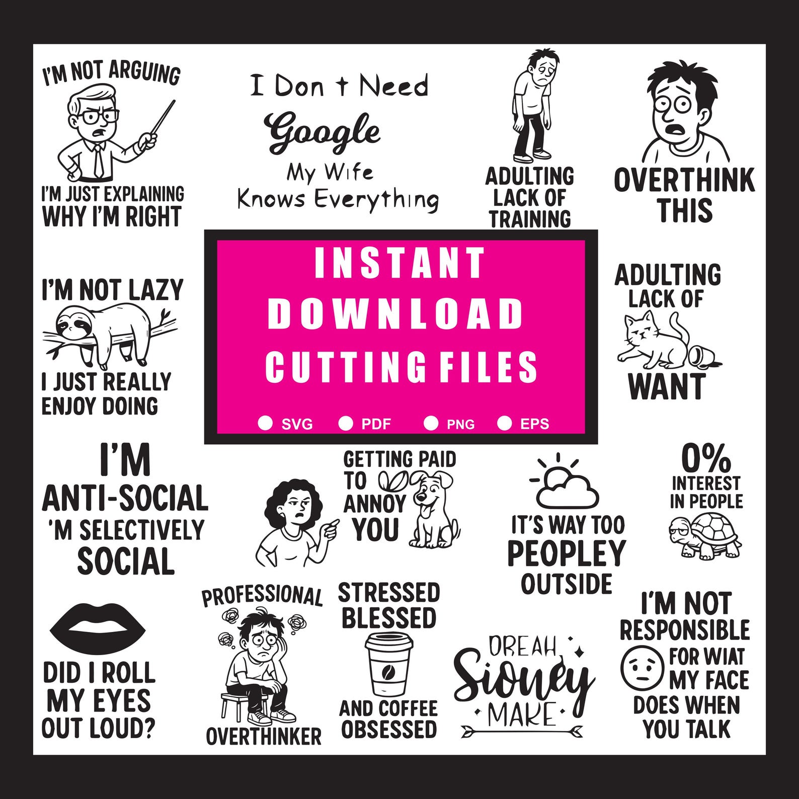 100 Funny SVG Bundle Instant Download Cutting Files for Cricut and ...