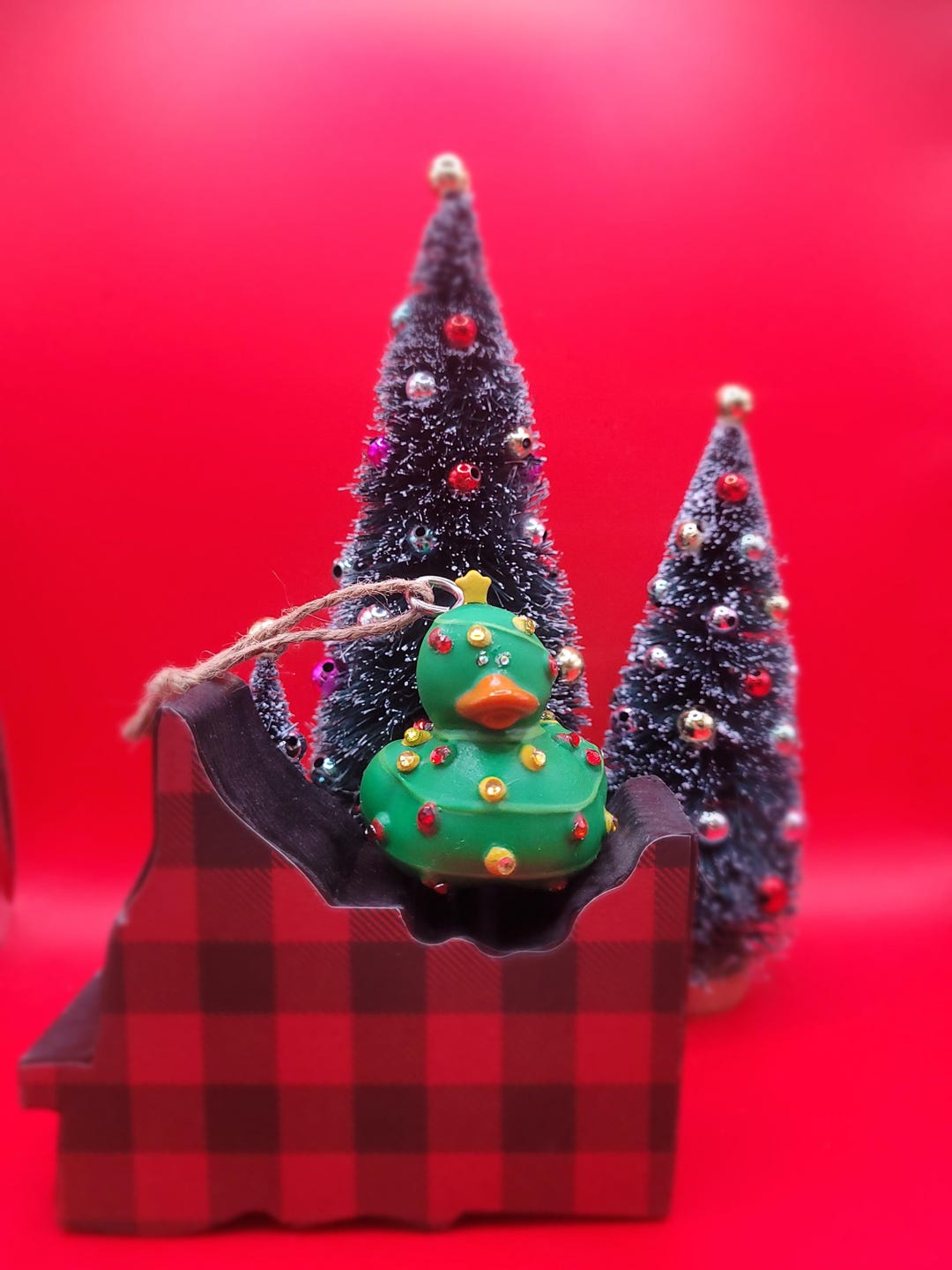 Green Christmas Tree Ducky With a Strand of Lights. Bedazzled With ...