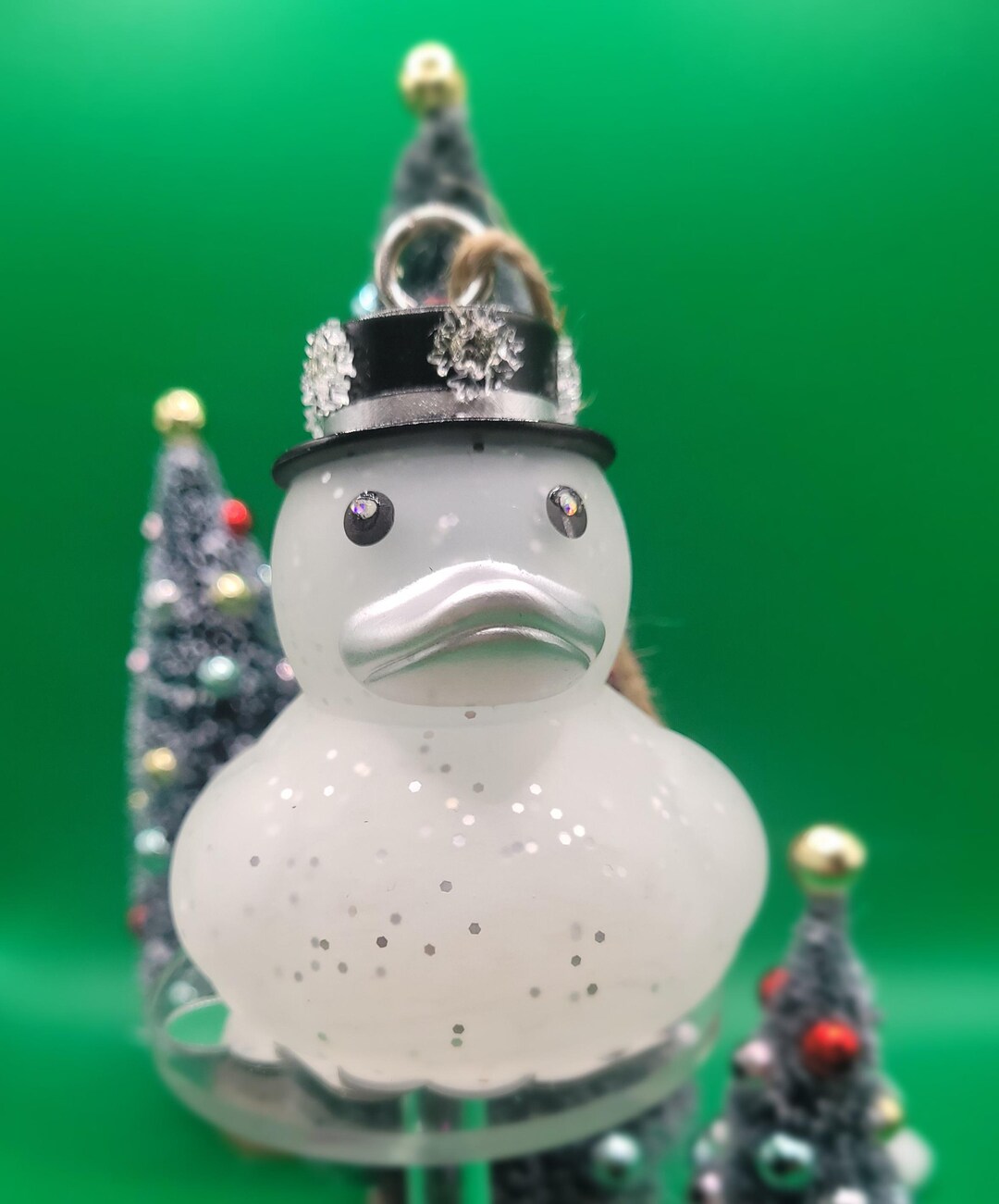 Clear Foggy Rubber Duck Christmas Tree Ornament Wearing a Black Top Hat ...