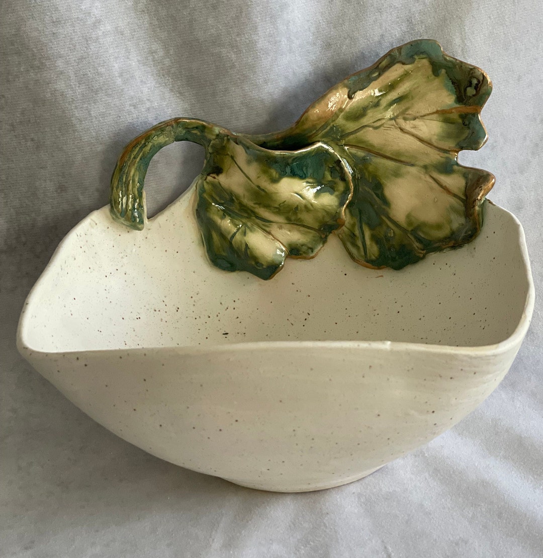 Gingko Theme Rectangular Bowl | 8.25" X 6.5" X 5" Ceramic, Handmade ...