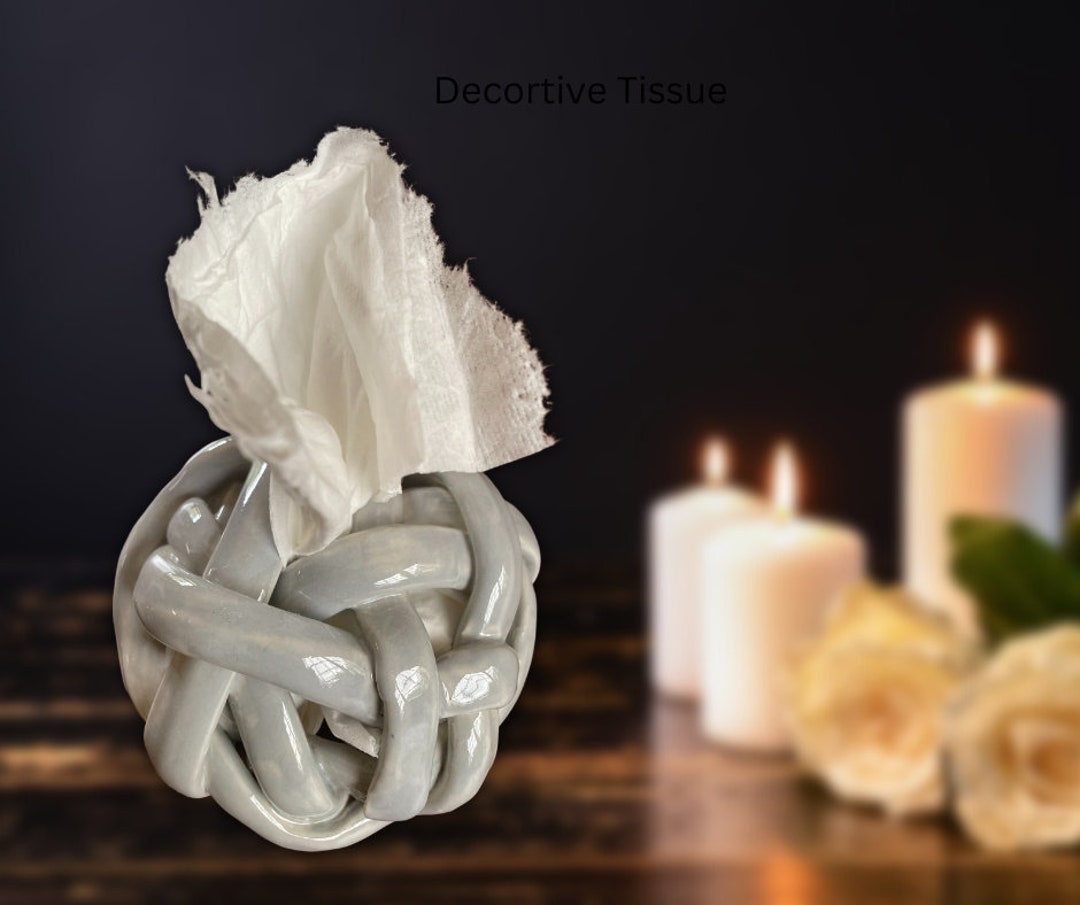 Ceramic Blue Knotted Facial Tissue Dispenser | Sky Blue Glaze | Fits ...