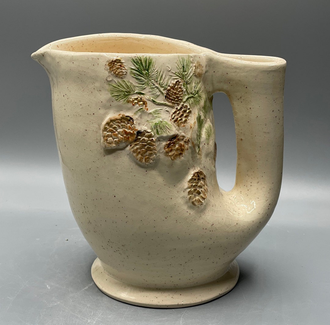 7 Cup-rustic, Ceramic Pitcher- With Pine Cone Detail | Beige, Brown ...