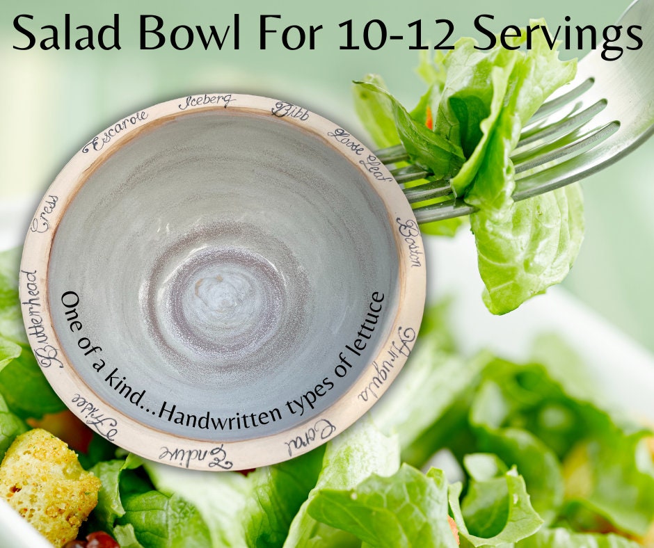 10.5x4.75 Deep Salad Bowl Whimsical, Hand Painted Salad Types Light ...