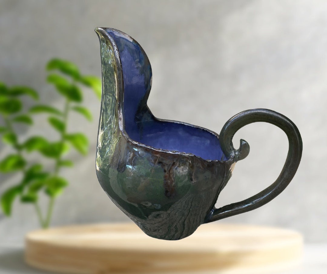 4 Cup Blue Gravy Pitcher With Wide Spout & Handle Kitchenware, Dinning ...