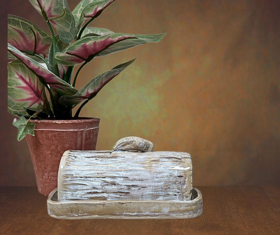 Stick Butter Cover and Plate | Ceramic, Handmade | Buff, White, Glaze ...