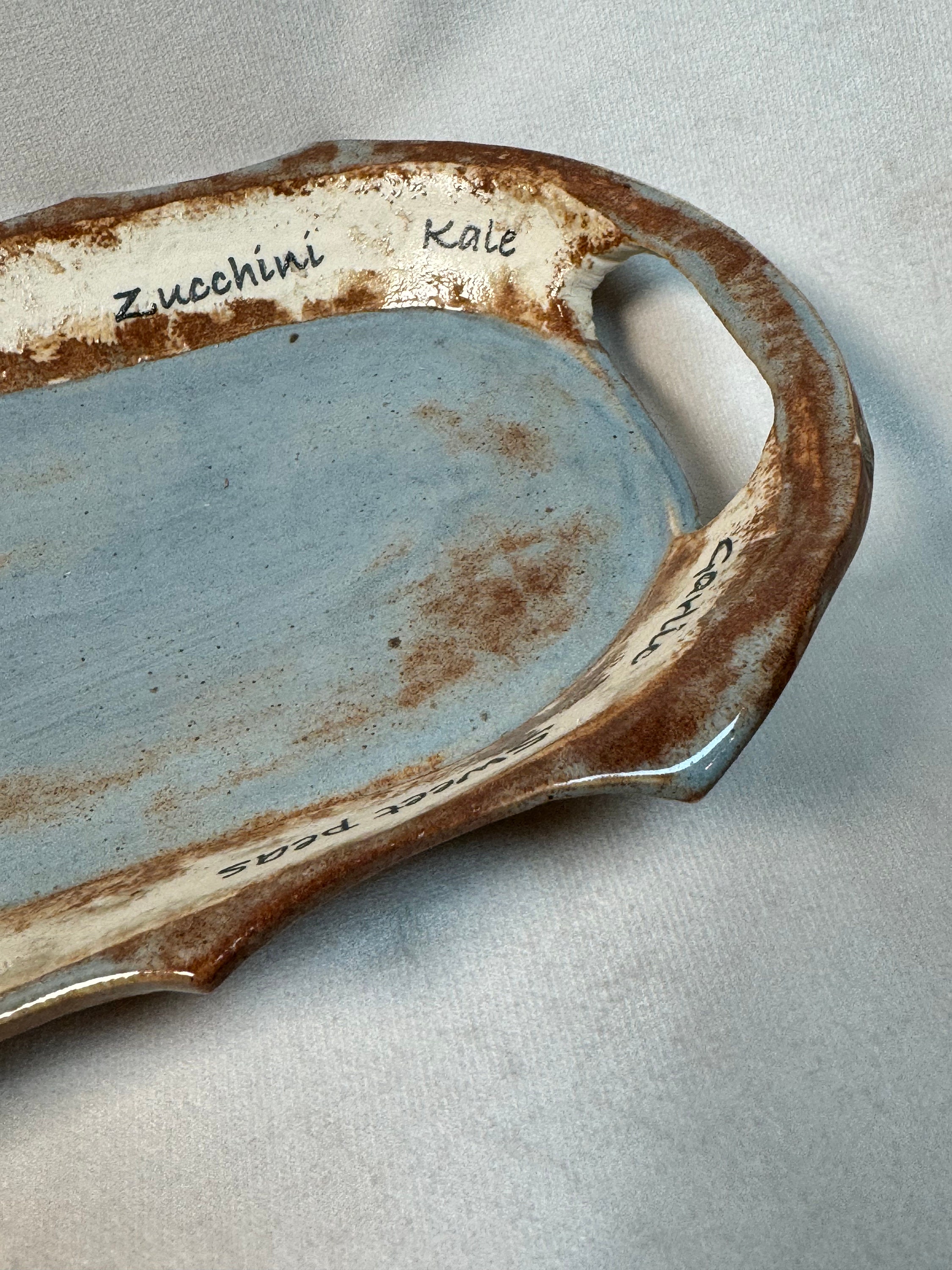 Rustic Vegetable Tray Ceramic, Handmade Blue Gray, Brown, Beige Glaze ...