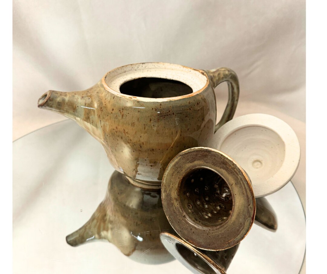 Green Loose-leaf Tea Pot Ceramic, Handmade Speckled Clay, Green Glaze ...