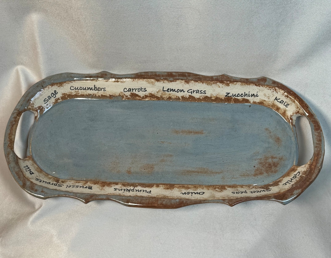 Rustic Vegetable Tray | Ceramic, Handmade | Blue Gray, Brown, Beige ...