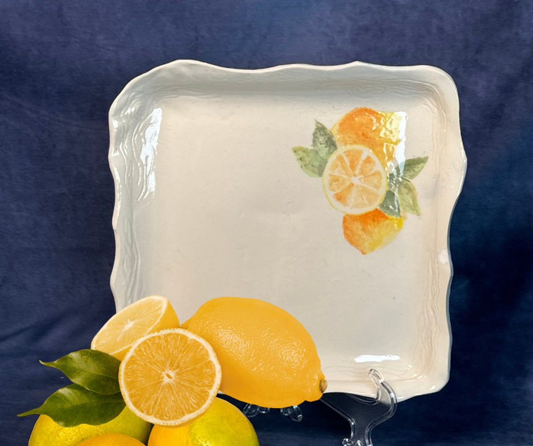 Square Lemon Tray, 9x9 / Ceramic, Handmade /handpainted / Glossy White ...
