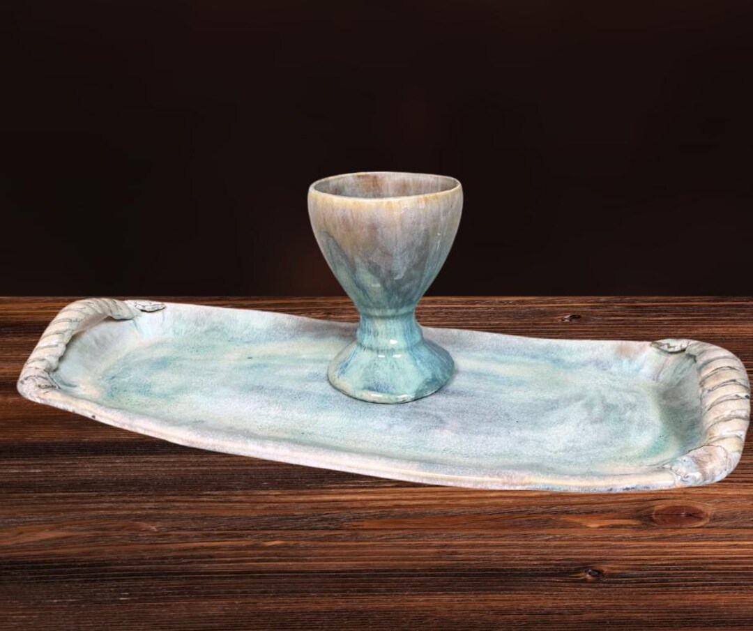 Challah | Fruit Tray 15"x6" | Handmade, Ceramic | Light Blue, Turquoise ...