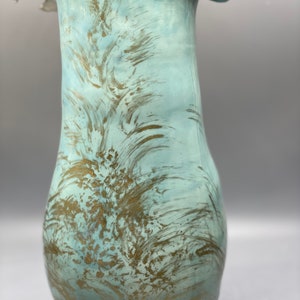 Extra Tall Floral Vase Organic Lip Turquoise Glaze, Gold Gilding Large ...