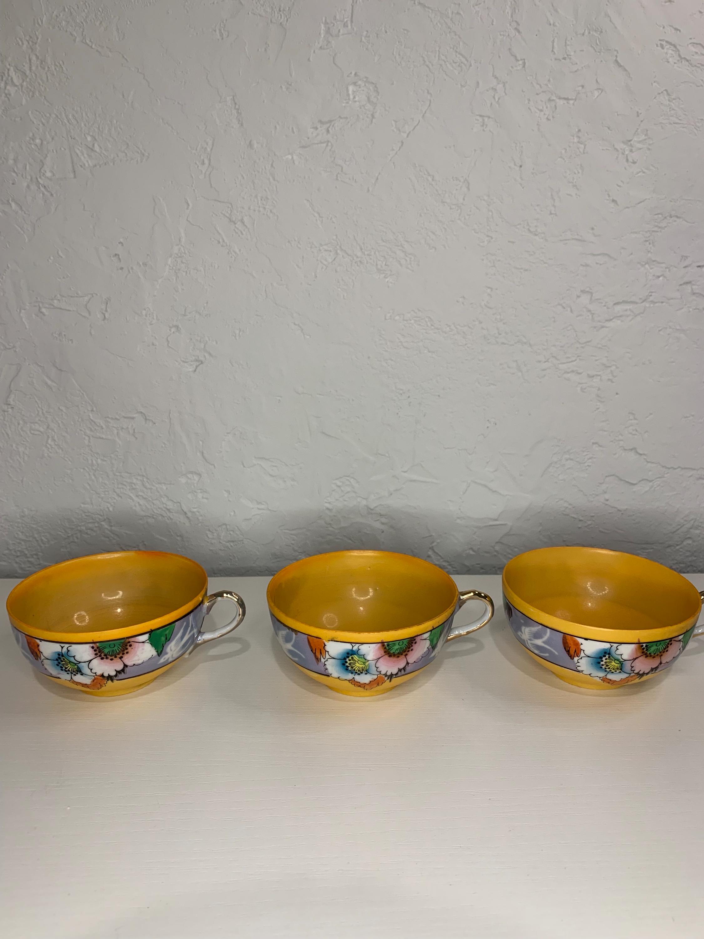 Antique Japanese Lusterware Tea Set Yellow and Flower Patterned ...