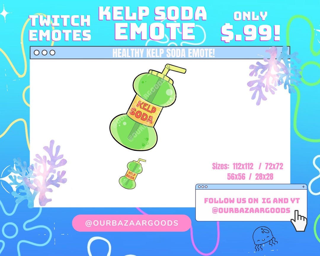 Kelp Soda Emote Twitch Discord Messages SMS Sea Themed Emotes Beverage ...