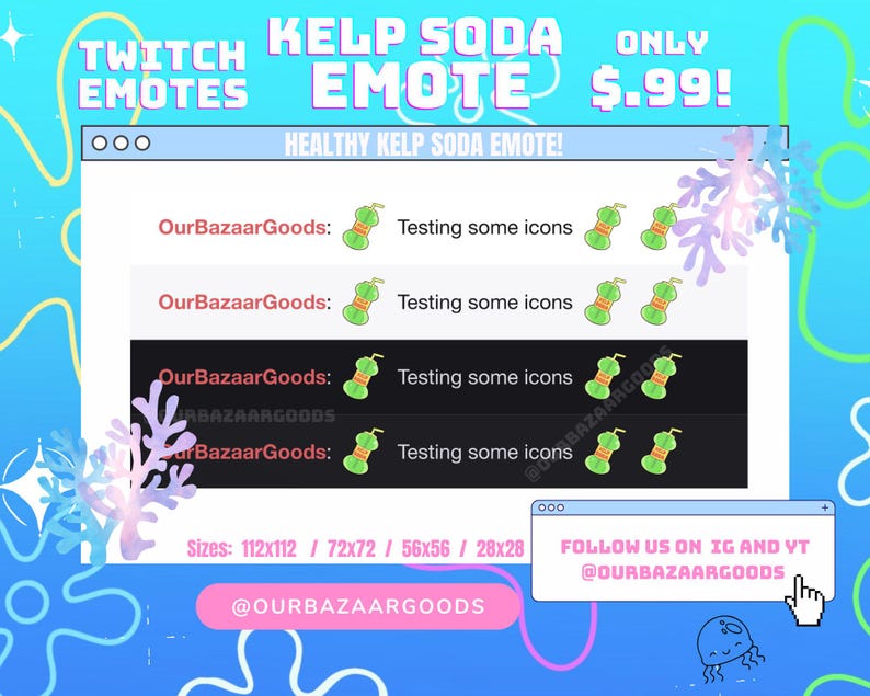 Kelp Soda Emote Twitch Discord Messages SMS Sea Themed Emotes Beverage ...