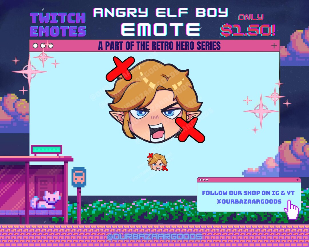 Hero Angry Elf Boy Kawaii Emote Twitch Discord Messages SMS Retro ...
