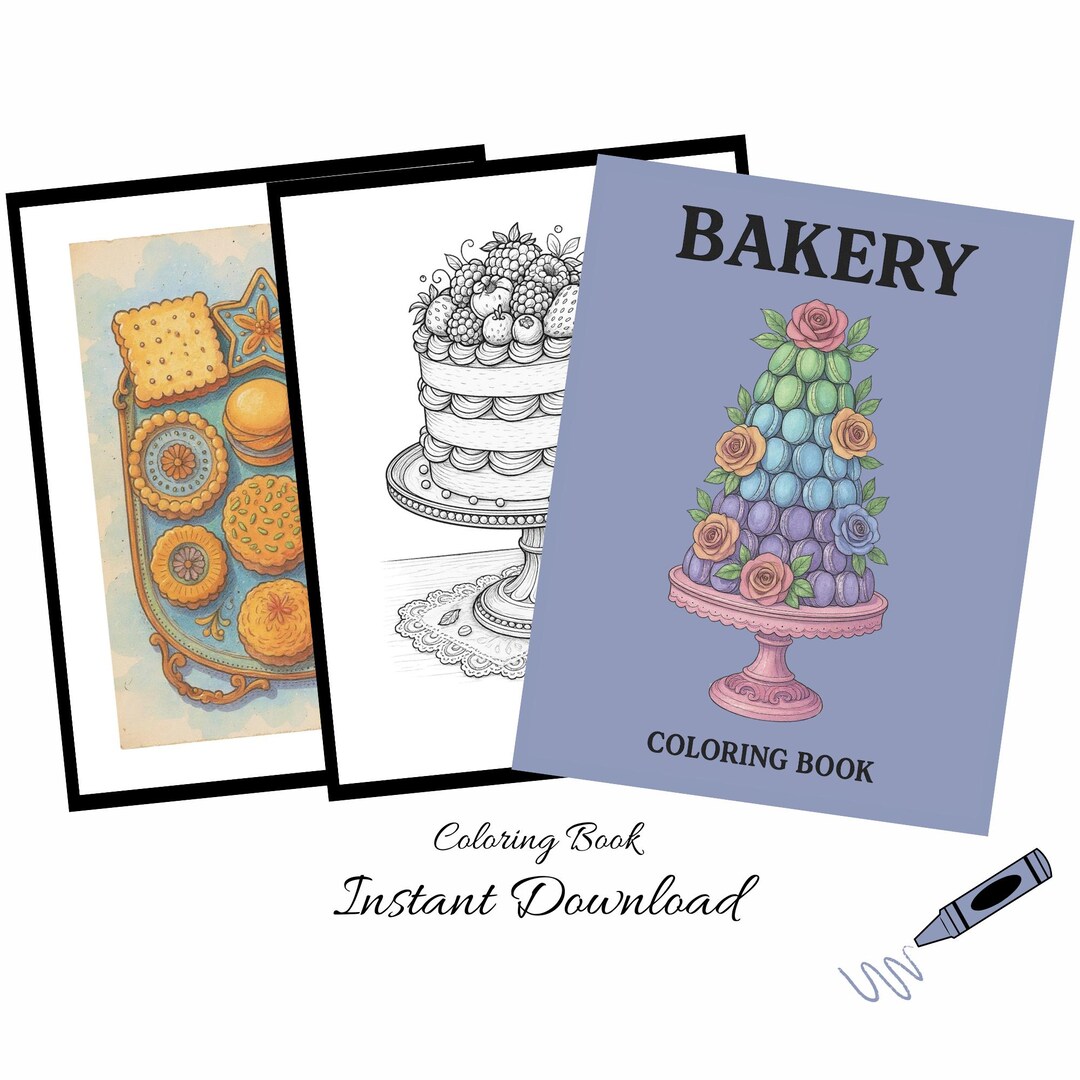Bakery Coloring Book: Elegant Pastries, Cakes, Sweets (PDF Printable ...