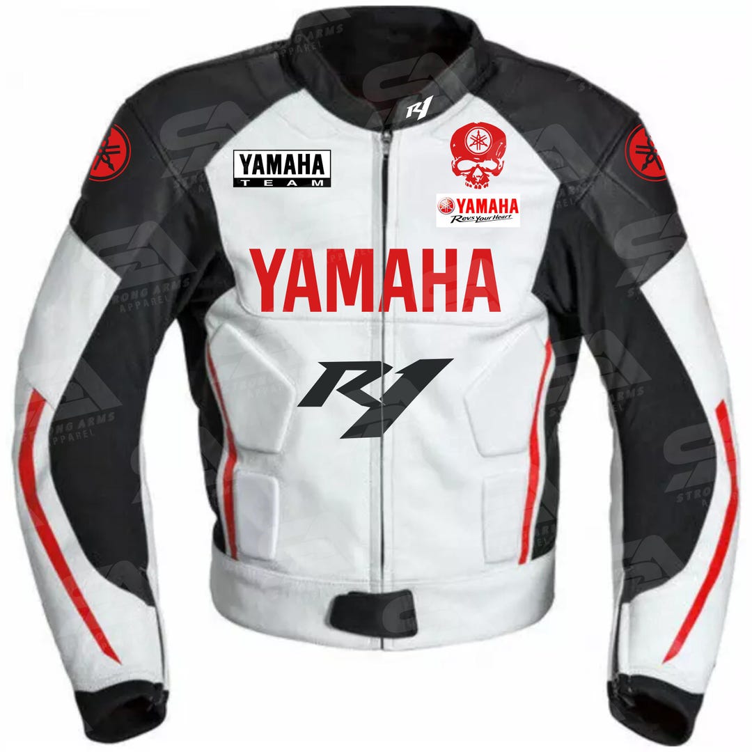 NEW Yamaha R1 Skull Motorcycle Racing BIKER Cowhide LEATHER Custom ...