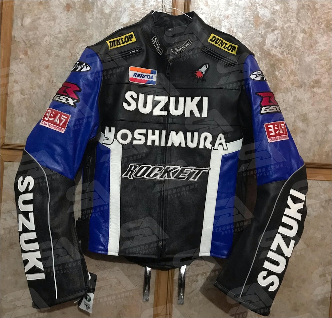 Suzuki GSXR Motorcycle Blue Leather Custom Jacket Motorbike Racing ...