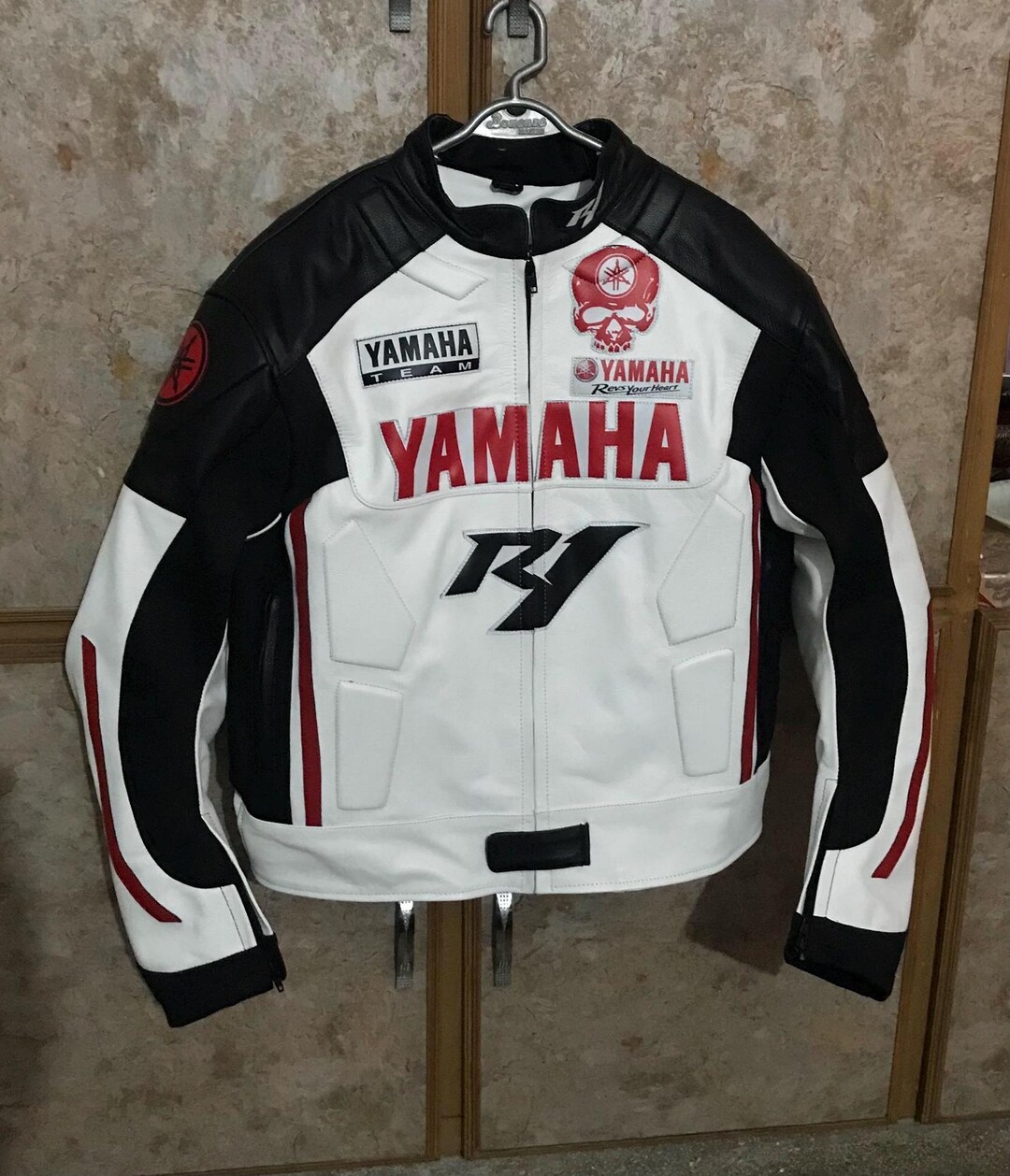 NEW Yamaha R1 Skull Motorcycle Racing BIKER Cowhide LEATHER Custom ...