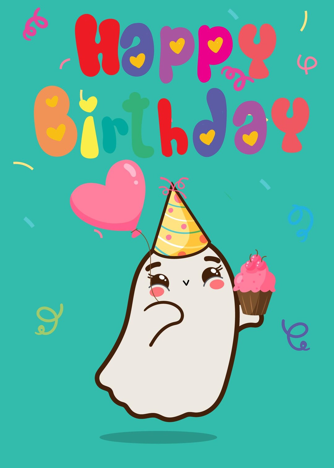 Ghost Birthday Card - Teal - Digital Download - Etsy
