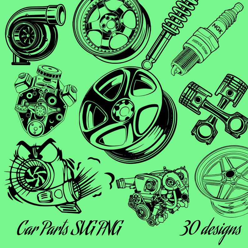 Car Parts SVG PNG 35 Digital Designs Turbo Engine Coilovers - Etsy