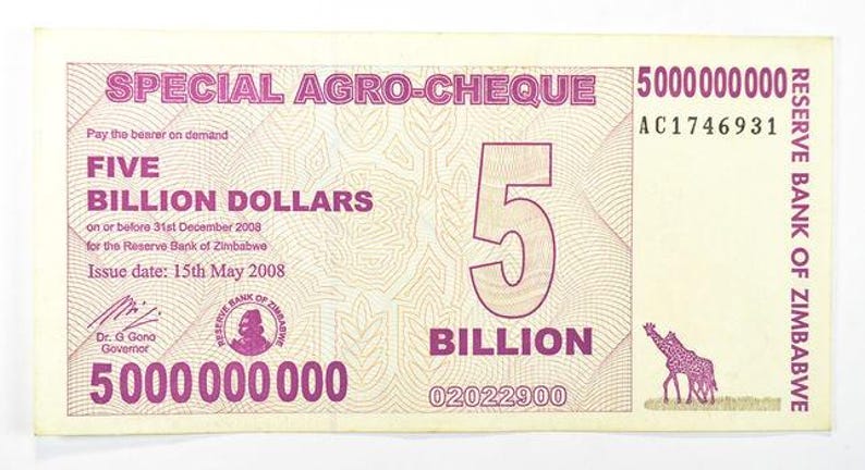 30 X 5 Billion Zimbabwe AGRO-CHEQUE Bundle of 100 CIRCULATED 2008 - Etsy