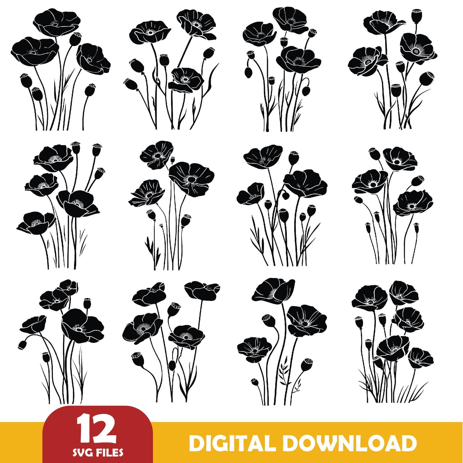 Poppies Svg, Poopy Flower Svg, Poppy Clipart, Poopy Cut File for Cricut ...