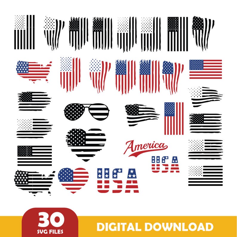 American Flag Svg, 4th of July Svg Cut Files, Distressed Flag Svg ...