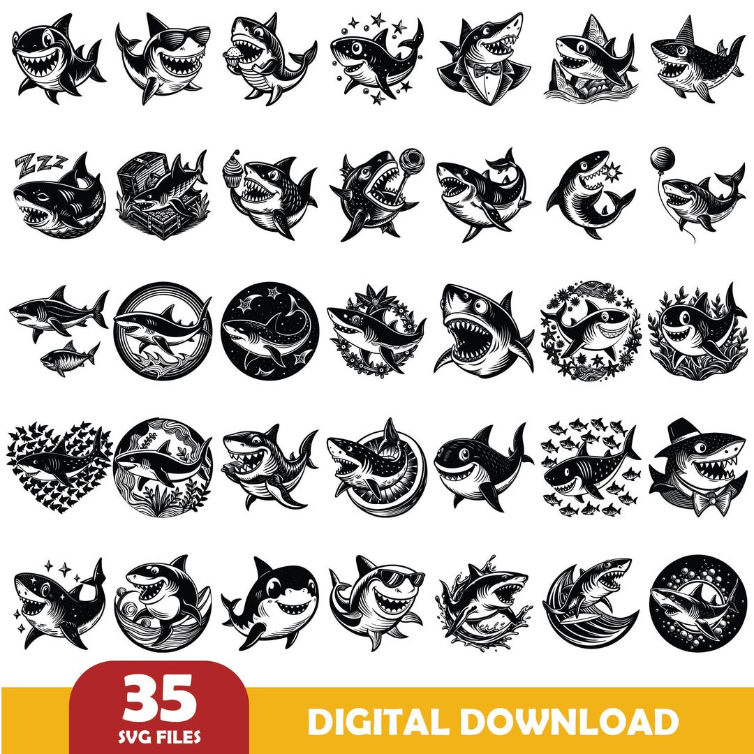 Cute Shark SVG Bundle, Funny Shark Svg, Cartoon Shark Svg, Animal Svg ...