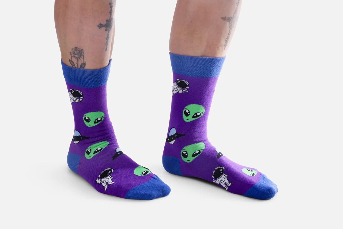 Alien Bamboo Socks, Alien, Spaceship, UFO Print, - Etsy