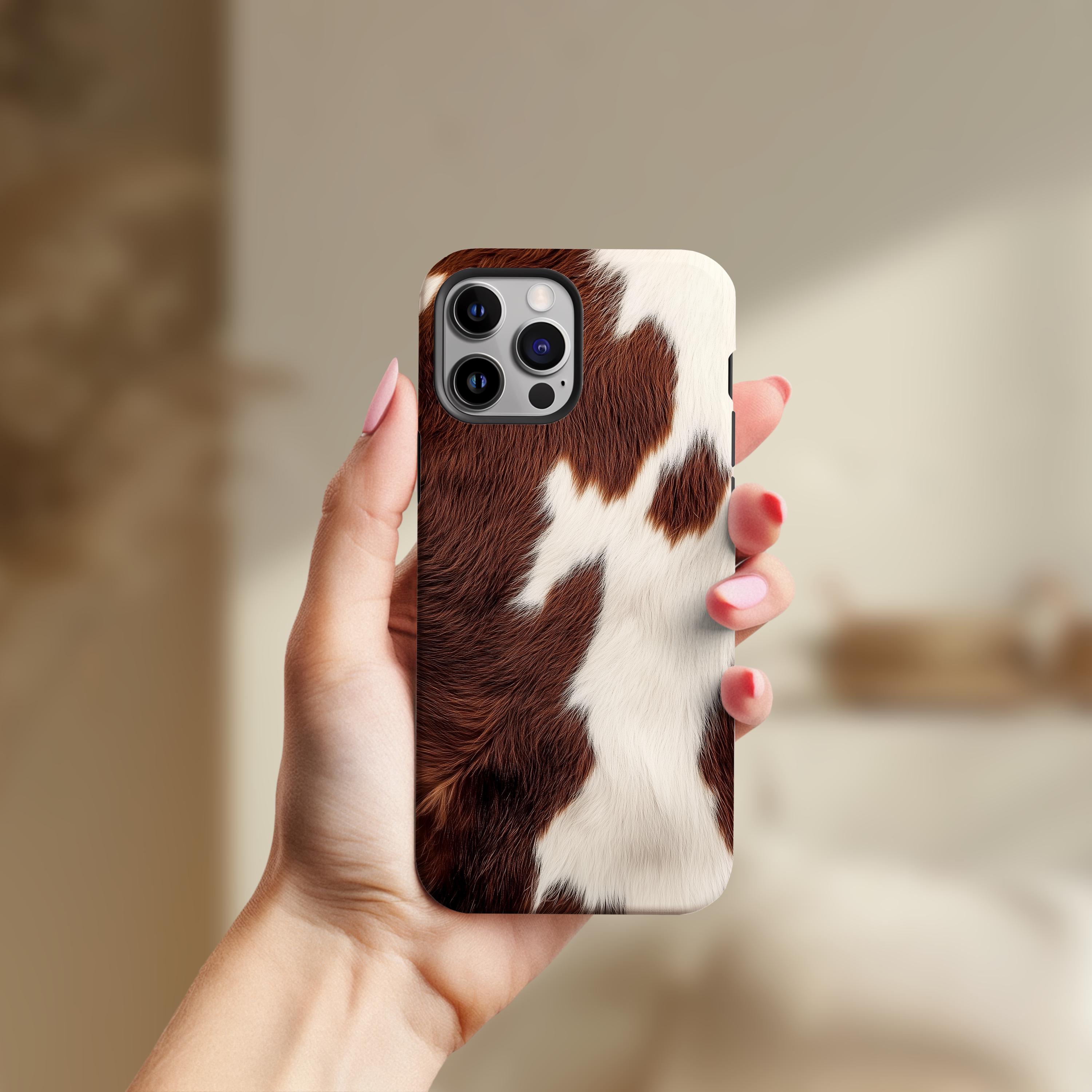 Cowhide Phone Case Brown White Animal Pattern Design Cow Art Cover for ...