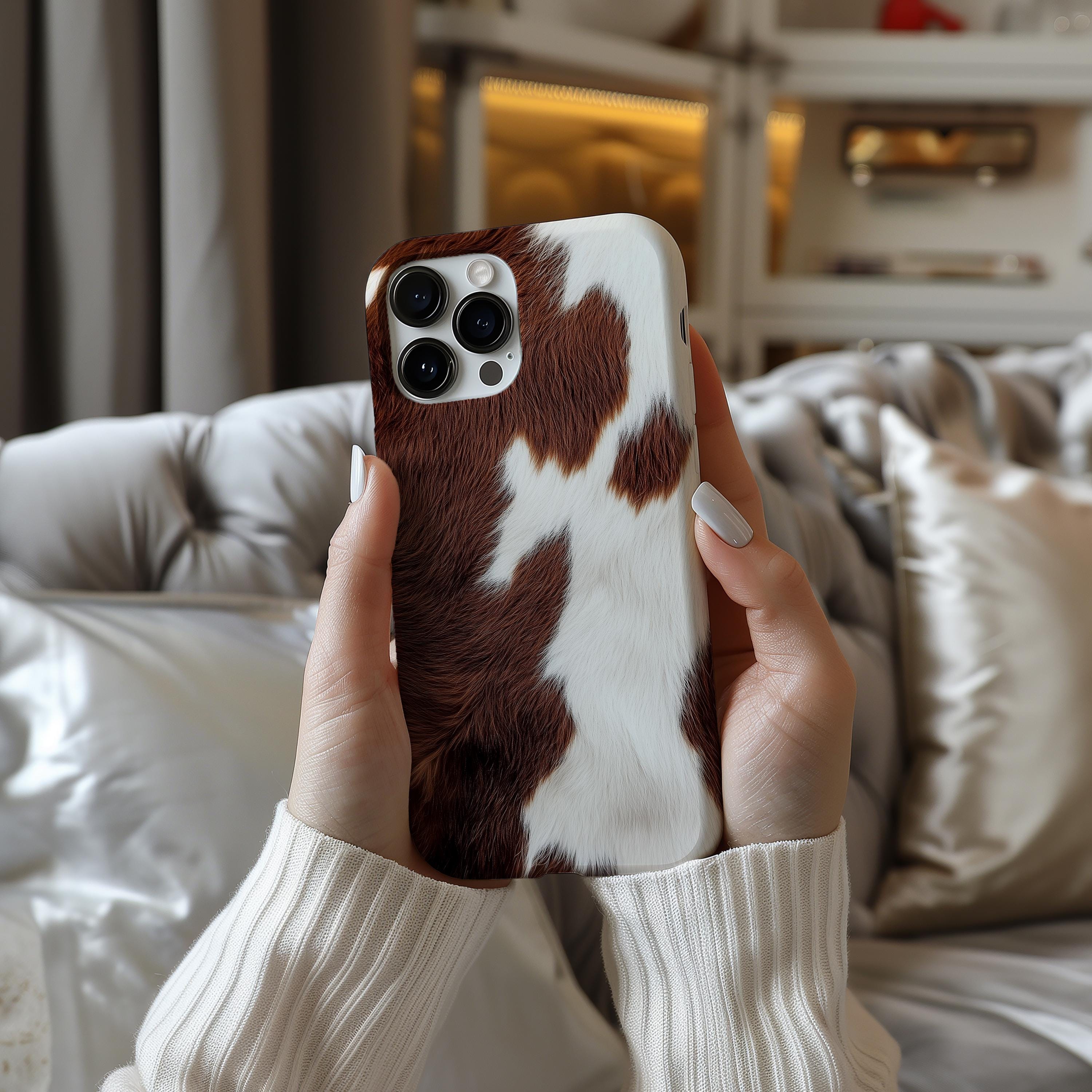 Cowhide Phone Case Brown White Animal Pattern Design Cow Art Cover for ...