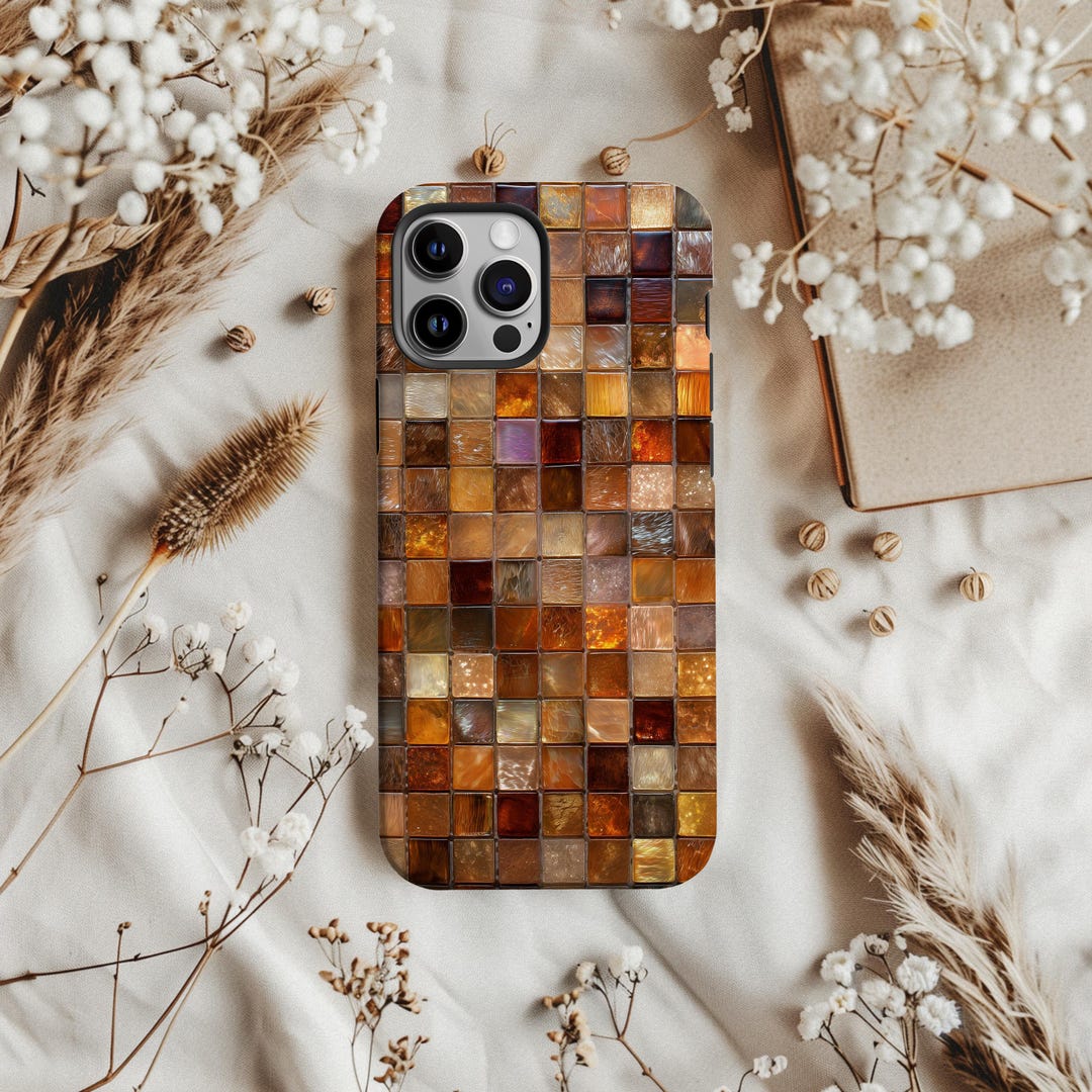 Orange Mosaic Phone Case Faux Tile Elegant Colorful Design Cover for ...