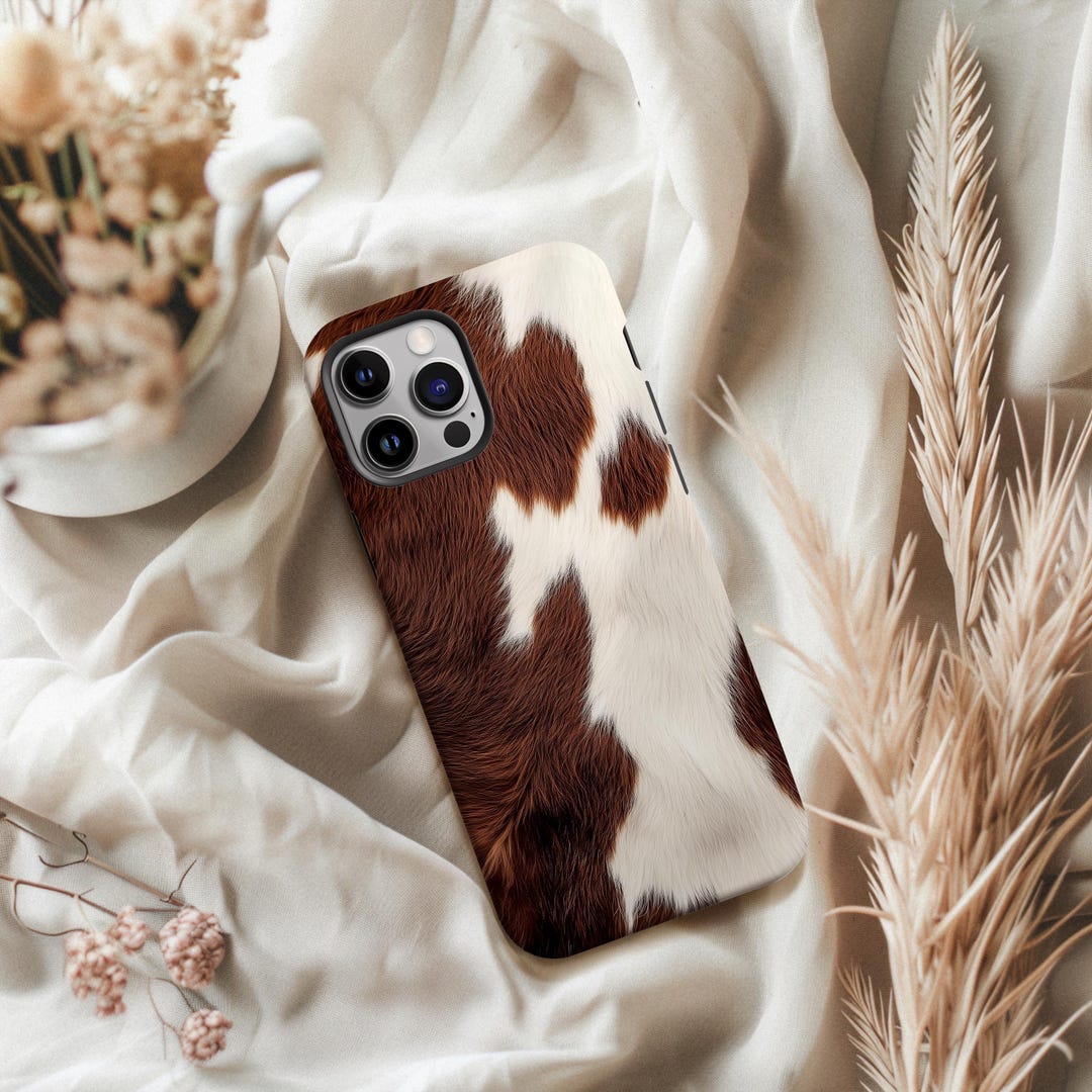 Cowhide Phone Case Brown White Animal Pattern Design Cow Art Cover for ...