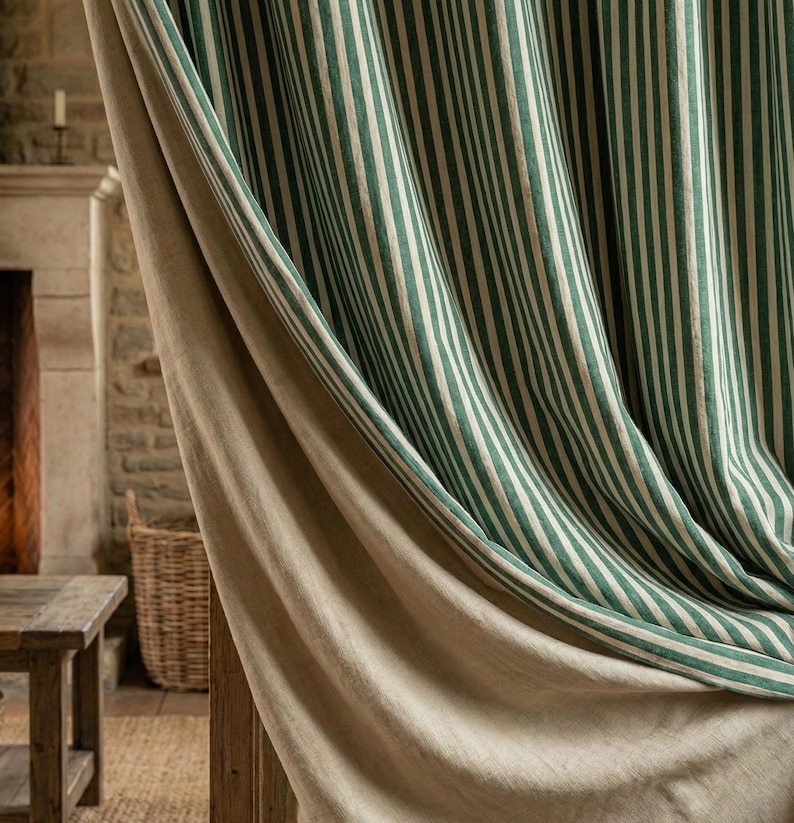 Cortinas opacas listradas orgânicas – Cortinas com babados FLOB em ...