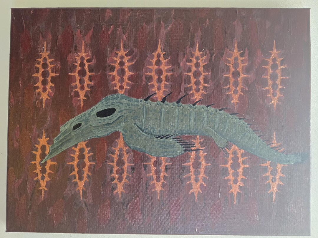 Spike Sea Creature Monster Dinosaur Acrylic on Canvas Green Bronze ...