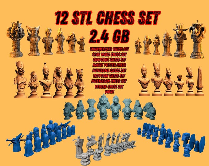 12 Pcs 3D STL Chess Set Model - Digital Files for 3D Printing | 3D ...